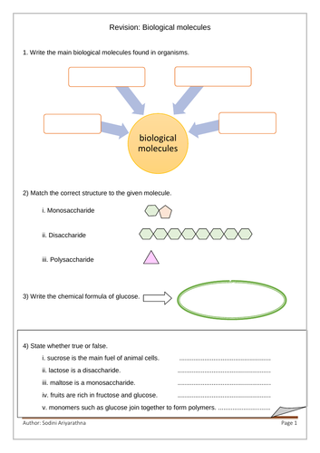 IGCSE Biological molecules revision | Teaching Resources IGCSE Biological molecules revision | Teaching Resources