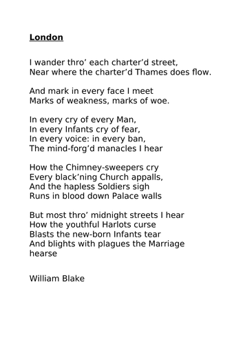 AQA Poetry - Blake - London | Teaching Resources