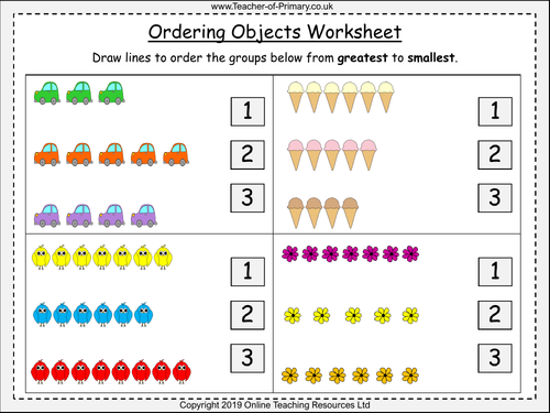 Ordering Objects Year 1 Teaching Resources