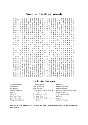 Famous novels word search | Teaching Resources