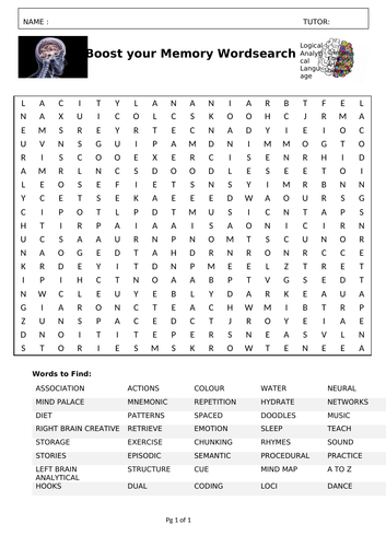 Memory / Memorisation Wordsearch | Teaching Resources