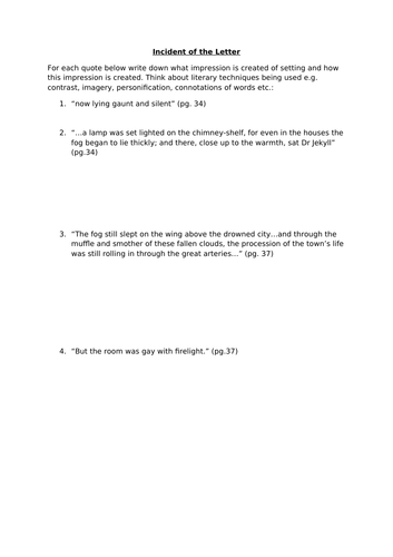 Jekyll & Hyde - Incident of the Letter | Teaching Resources