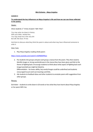 Maya Angelou mini unit of work | Teaching Resources