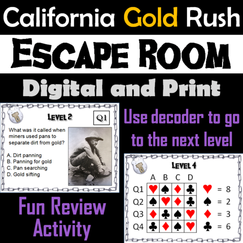 California Gold Rush Activity: Escape Room Social Studies | Teaching ...
