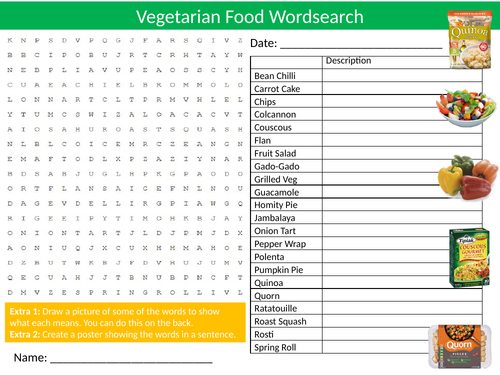 Vegetarian Foods Wordsearch Sheet Starter Activity Keywords Cover ...