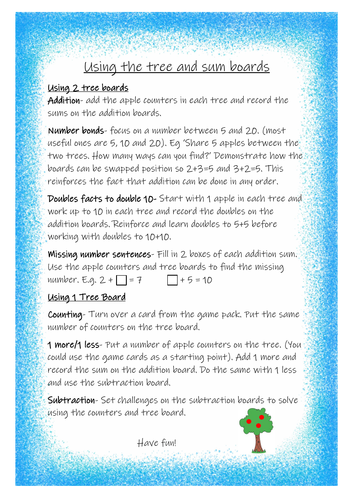 Apples in Trees Number Bonds Addition Subtraction Fun Pack | Teaching ...