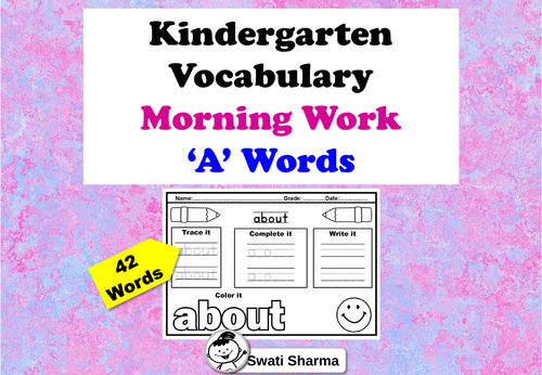 Kindergarten Vocabulary, Sight Words, Morning Work, 'A' Words ...