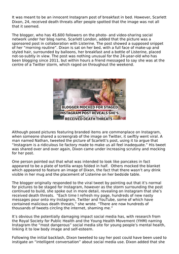 GCSE English Language: INSTAGRAM (reading, writing and S&L lesson ...