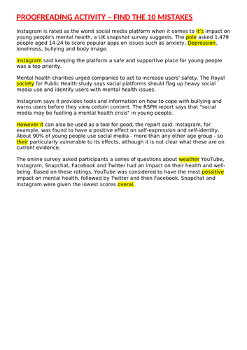 GCSE English Language: INSTAGRAM (reading, writing and S&L lesson ...