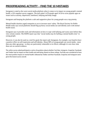 GCSE English Language: INSTAGRAM (reading, writing and S&L lesson ...