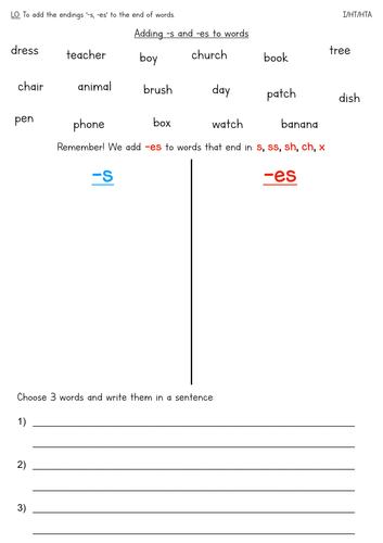 BUNDLE KS1 Adding suffixes -s, -es to words to make plurals: Worksheets ...