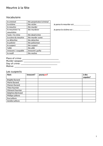 Studio French Murder Mystery - Module1 Qui suis-je? | Teaching Resources