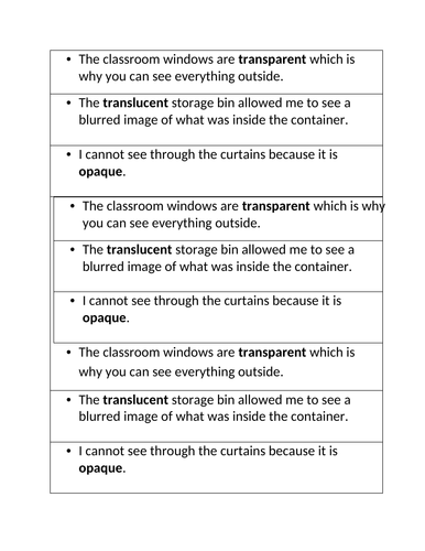 Transparent, Translucent and Opaque Year 3 lesson. | Teaching Resources