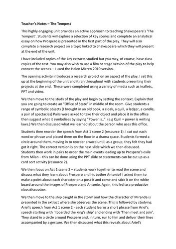 Shakespeare's THE TEMPEST - Key Stage 3 English Teaching Unit ...
