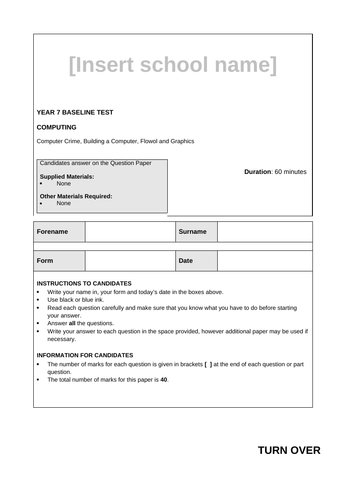 Year 7 Computing Test | Teaching Resources