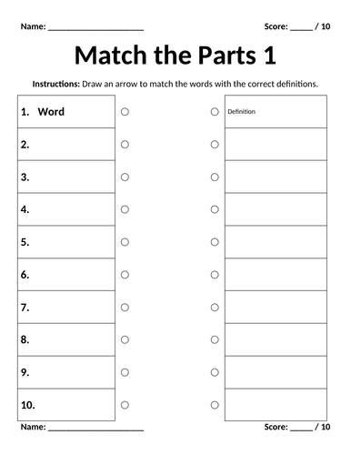 Match the Parts Worksheets Templates [Fully Editable] | Teaching Resources