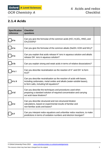 Year 12 AS and A-Level Checklists - Chemistry OCR A | Teaching Resources
