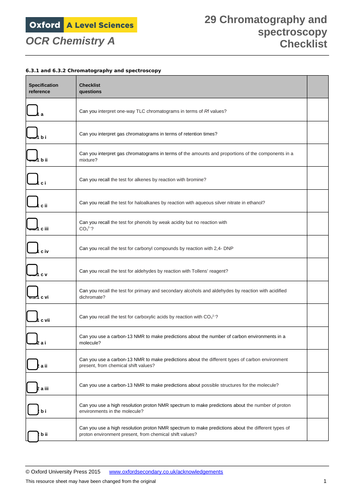 Year 13 A-Level checklists Chemistry OCR A | Teaching Resources