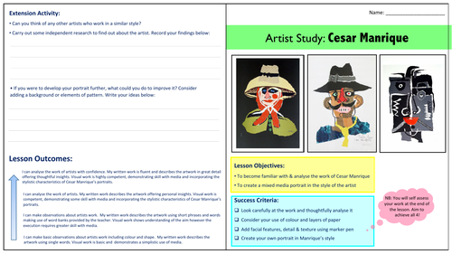 Artist: Cesar Manrique - Collage Portraits | Teaching Resources