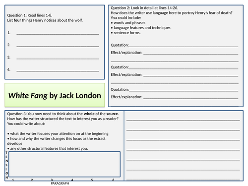 White Fang English Language Paper 1 Q1-4 | Teaching Resources