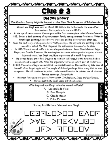 Famous Artists ESCAPE ROOM: da Vinci, Matisse, Kandinsky, van Gogh ...