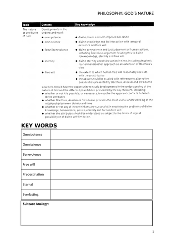 WORKBOOK OCR A-level RS - Philosophy - God's Nature Workbook | Teaching ...