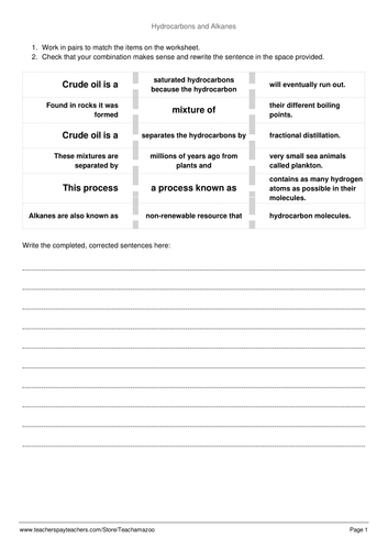 7 Hydrocarbons and Crude Oil Activities -WITH ANSWERS Grade 9-1 ...