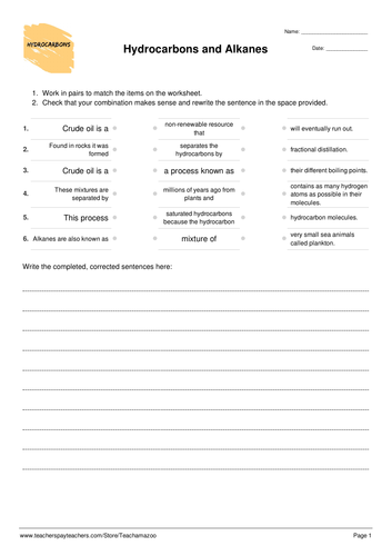 7 Hydrocarbons and Crude Oil Activities -WITH ANSWERS Grade 9-1 ...