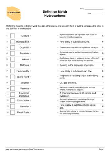 7 Hydrocarbons and Crude Oil Activities -WITH ANSWERS Grade 9-1 ...