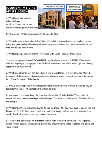 Judaism: My Life, My Religion video booklet and lesson (KS3) | Teaching ...