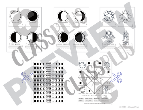 Moon Phases Stick Puppets, Bracelets and Cootie Catcher | Teaching ...