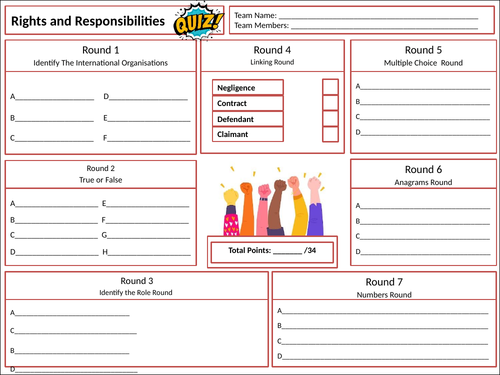 Rights & Responsibilities Quiz | Teaching Resources