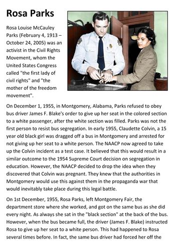 Rosa Parks and the Montgomery bus boycott Handout | Teaching Resources