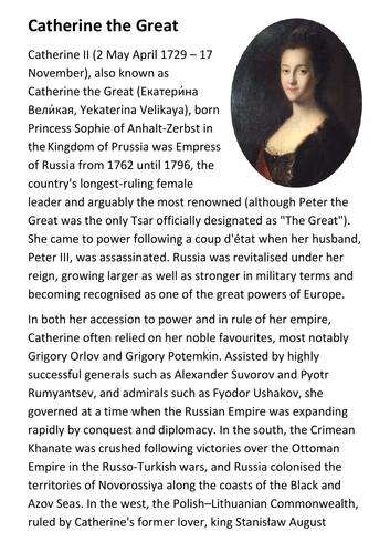 Catherine the Great Handout | Teaching Resources