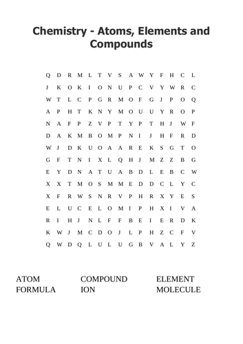 Atoms Elements Compounds Wordsearch & Crossword - Chemistry Starter ...