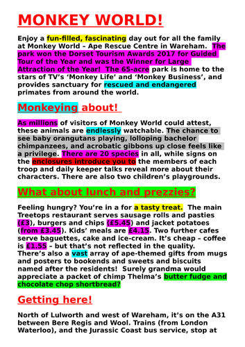 Writing a tourist attraction LEAFLET (Monkey World) - Functional Skills ...