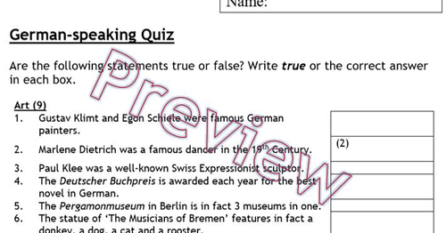 German speaking countries Quiz | Teaching Resources