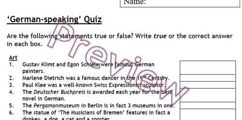 German speaking countries Quiz | Teaching Resources