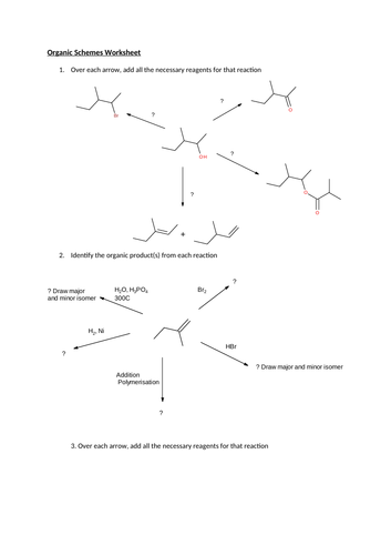 Organic Reaction Pathways. Worksheet with answers | Teaching Resources