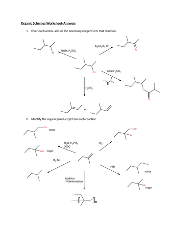Organic Reaction Pathways. Worksheet with answers | Teaching Resources