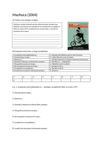Simple worksheet to accompany Andrés Wood's 2004 film Machuca ...