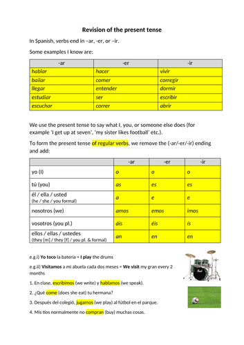 Worksheet to review the present tense in Spanish (regular verbs ...