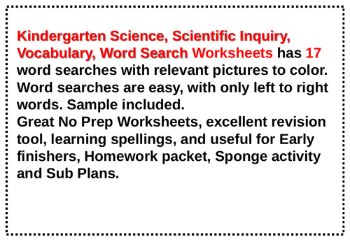 Kindergarten Science, Scientific Inquiry, Vocabulary, Word Search ...