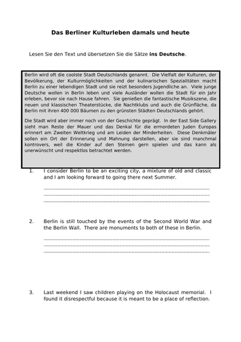 AS Level German practice translation pack | Teaching Resources