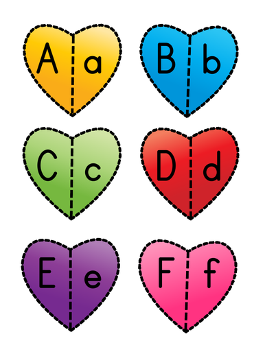 Matching uppercase and lowercase cards hearts A-Z | Teaching Resources