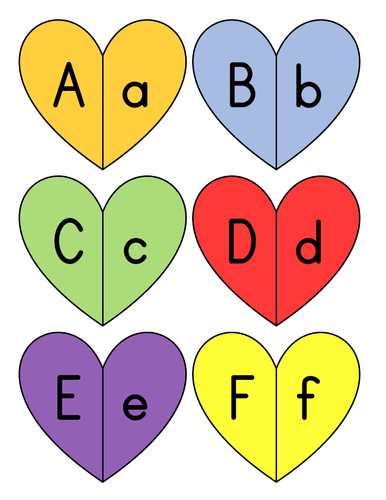 Uppercase and Lowercase Heart-Shaped Letter Match Cards – Fun Literacy ...
