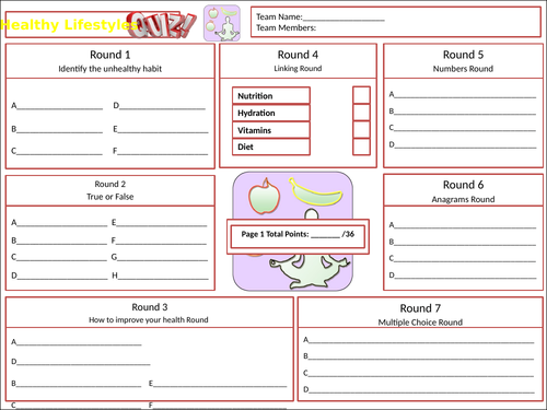 Healthy Lifestyles Quiz | Teaching Resources