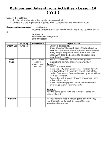 Outdoor and Adventurous activities scheme of work - progressive through ...