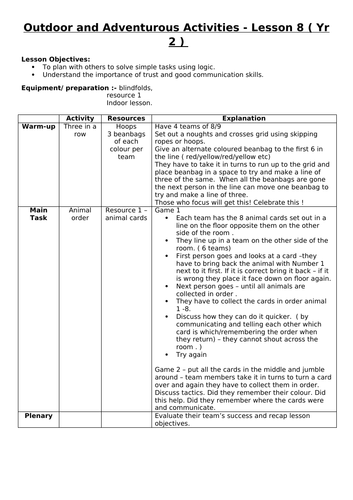 Outdoor and Adventurous activities scheme of work - progressive through ...