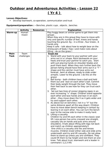 Outdoor and Adventurous activities scheme of work - progressive through ...